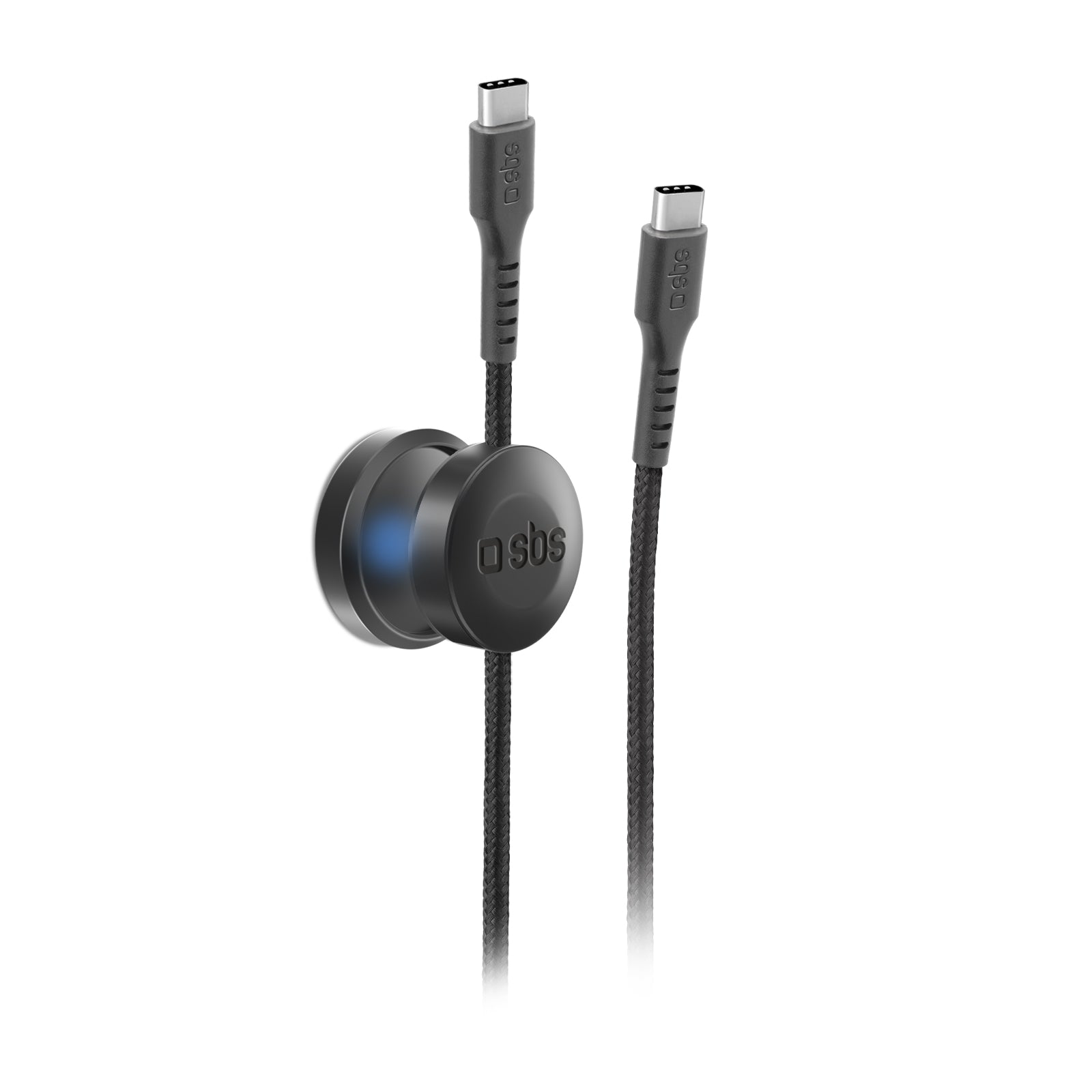Anti-tangle USB-C to USB-C cable with magnetic holder